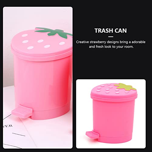 NUOBESTY Strawberry Trash Bin Mini Strawberry Trash Can Cute Strawberry Desk Garbage Bin with Swing Lid for Car Desk Office Kitchen(Pink)