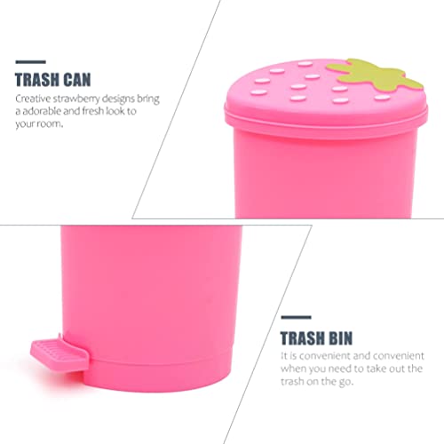 NUOBESTY Strawberry Trash Bin Mini Strawberry Trash Can Cute Strawberry Desk Garbage Bin with Swing Lid for Car Desk Office Kitchen(Pink)