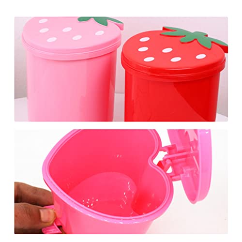 NUOBESTY Strawberry Trash Bin Mini Strawberry Trash Can Cute Strawberry Desk Garbage Bin with Swing Lid for Car Desk Office Kitchen(Pink)