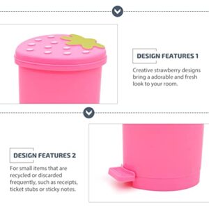 NUOBESTY Strawberry Trash Bin Mini Strawberry Trash Can Cute Strawberry Desk Garbage Bin with Swing Lid for Car Desk Office Kitchen(Pink)