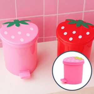 NUOBESTY Strawberry Trash Bin Mini Strawberry Trash Can Cute Strawberry Desk Garbage Bin with Swing Lid for Car Desk Office Kitchen(Pink)