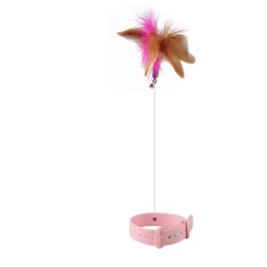 KOTYA Cat Teasing Wand Silicone Collar Hands Free Toy with Bell and Feathers (Flamingo Pink)