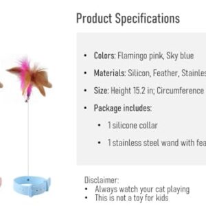 KOTYA Cat Teasing Wand Silicone Collar Hands Free Toy with Bell and Feathers (Flamingo Pink)