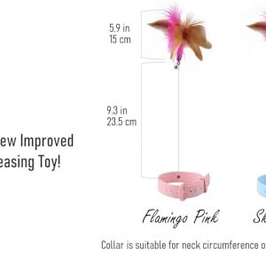 KOTYA Cat Teasing Wand Silicone Collar Hands Free Toy with Bell and Feathers (Flamingo Pink)