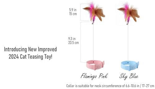 KOTYA Cat Teasing Wand Silicone Collar Hands Free Toy with Bell and Feathers (Flamingo Pink)