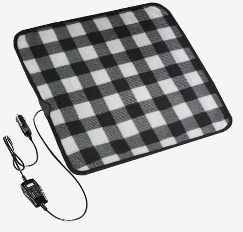 Zento Car Travel Pad for Comfort (Black Plaid) - Fleece Rustic Plaid Designed Mini Blanket to Carry On Your Winter Travelling Vacations