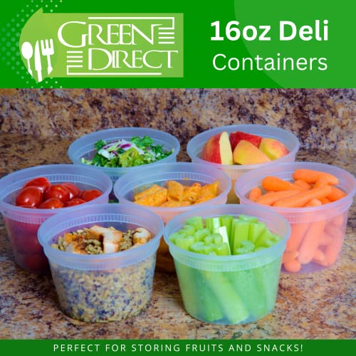 Deli Containers with Lids [16 oz. 50 Pack] Disposable Clear Lunch Containers Leakproof | Plastic Round Food Storage Containers | Freezer Containers for Food