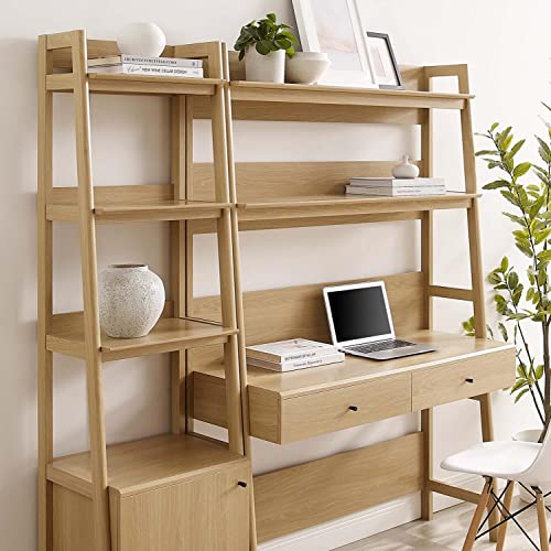 Modway 2-Piece Home Office Desk and Bookshelf Display Case in Oak