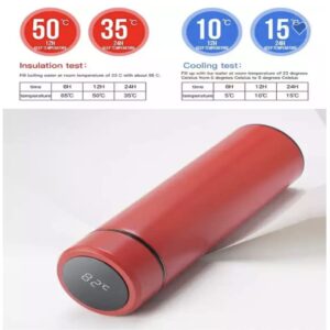 LM Thermos, Tea Infuser Bottle, Smart Water Bottle LED Temperature Display, Double Wall Vacuum Insulated Water Bottle, Stay Cold up to 24 Hrs Ice, Hot 8Hrs. (Red) 500 ML (Red)