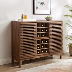 modway render mid-century modern wine bar cabinet in walnut, 17 x 46 x 37