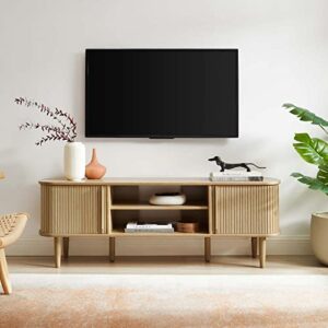 modway contour mid-century modern 55" media tv stand in oak, 15 x 54.5 x 18.5