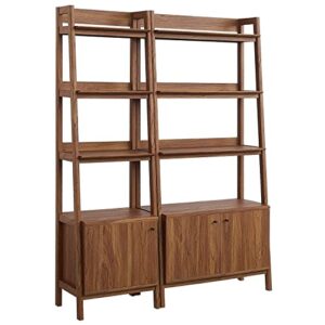 modway bookshelf display cases in walnut - set of 2