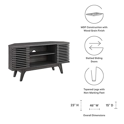 Modway Render Mid-Century Modern Low Profile 46" Corner Media TV Stand in Charcoal