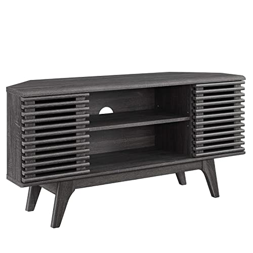 Modway Render Mid-Century Modern Low Profile 46" Corner Media TV Stand in Charcoal