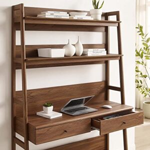 Modway Bixby Home Office Desk with Bookshelf in Walnut