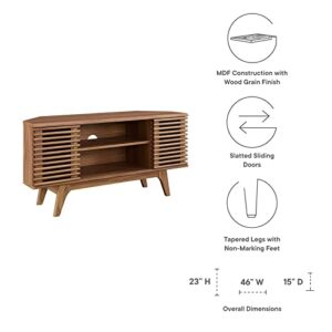 Modway Render Mid-Century Modern Low Profile Corner Media TV Stand in Wal, 15 x 46 x 23