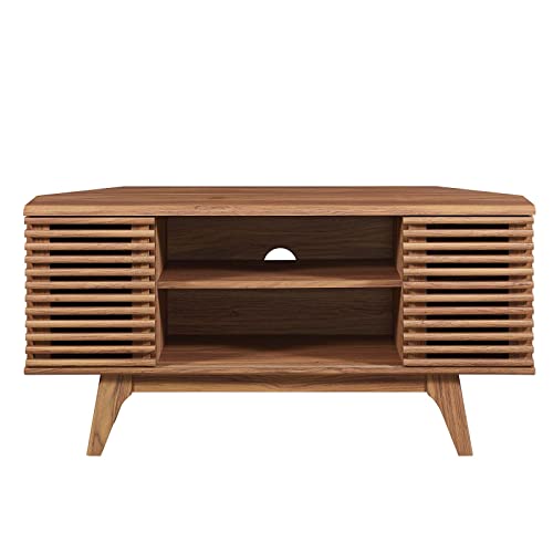 Modway Render Mid-Century Modern Low Profile Corner Media TV Stand in Wal, 15 x 46 x 23