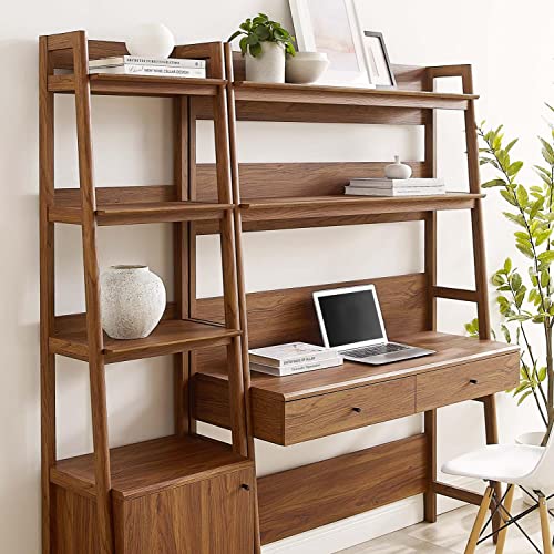 Modway 2-Piece Home Office Desk and Bookshelf Display Case in Walnut