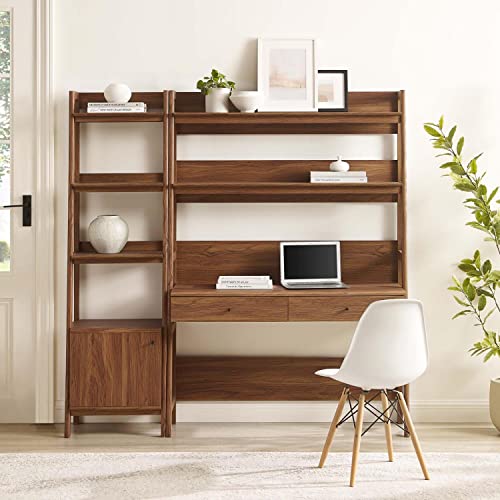 Modway 2-Piece Home Office Desk and Bookshelf Display Case in Walnut