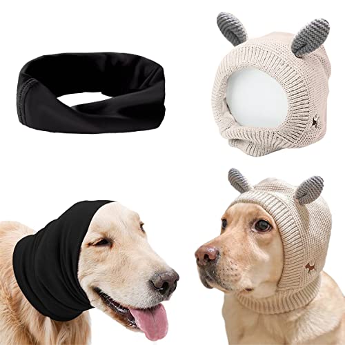 Quiet Ears for Dogs Anxiety Barking Dog Ear Covers Muffs Snood for Noise 2PCS Dog Ear Hearing Earmuffs Fireworks Protection Anti Anxiety Dog Hat for Medium to Large Dogs (Large, Black & White)