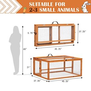 COZIWOW Wooden Rabbit Hutch Chicken Coop, Small Animal Chicken Pen Habitat with Roosting Bar, Portable Folding Bunny Cage Run, Orange