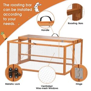 COZIWOW Wooden Rabbit Hutch Chicken Coop, Small Animal Chicken Pen Habitat with Roosting Bar, Portable Folding Bunny Cage Run, Orange