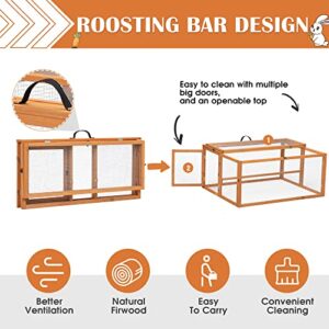 COZIWOW Wooden Rabbit Hutch Chicken Coop, Small Animal Chicken Pen Habitat with Roosting Bar, Portable Folding Bunny Cage Run, Orange