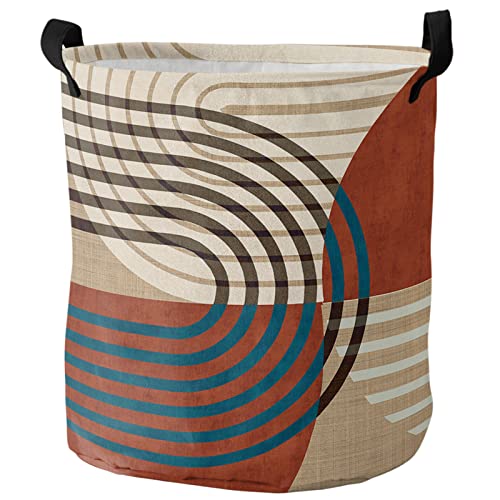 Boho Geometric Large Laundry Basket, Waterproof Laundry Hamper for Baby Clothes, Middle Century Abstract Art Aesthetics Foldable Laundry Baskets with Handles, 13.8''x17''