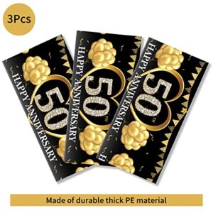 Eiurteao 3 Pack 50th Anniversary Tablecloth Decorations, Black Gold Happy 50th Wedding Anniversary Table Cover Party Supplies, Fifty Years Anniversary Plastic Disposable Rectangular Table Cloth Decor