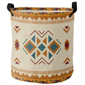 southwest large laundry basket, waterproof laundry hamper for baby clothes, western orange blue geometric ethnic classic art foldable laundry baskets with handles, 13.8''x17''