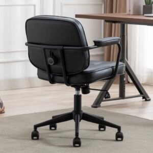 LukeAlon Adjustable Pu Leather Office Chair, Comfy 360° Swivel Task Chair with Armrest Modern Thickened Seat Desk Chair Tiltable Computer Chair with Button Tufted for Home Office, Black