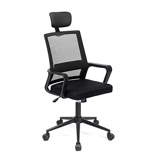 T-THREE. Adjustable headrest Office Chair Ergonomic Mesh Swivel Chair Office Chair Desk Chair Lumbar Support Height Adjustable 360°Swivel Rocking Function Mesh Back Seat for Home Office(Black)