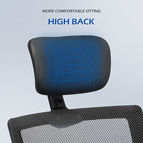 T-THREE. Adjustable headrest Office Chair Ergonomic Mesh Swivel Chair Office Chair Desk Chair Lumbar Support Height Adjustable 360°Swivel Rocking Function Mesh Back Seat for Home Office(Black)