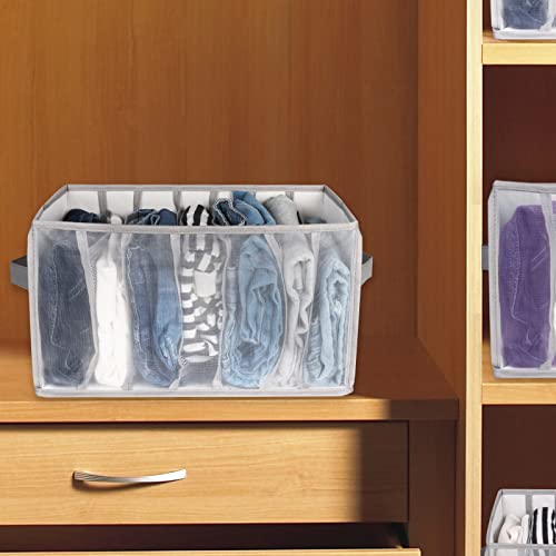 Univivi Extra Large Portable Pants Organizer Wardrobe Clothes Organizer for Jeans, Sweaters, T-Shirt, Underwear, Upgraded 7 Grids Jeans Organizer Bins Mesh Clothes Organizer - Set of 2