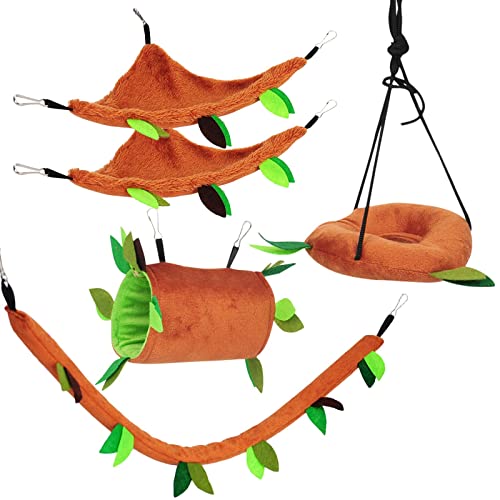 5pcs Hamster Hammock, Small Animal Hanging Warm Bed, Squirrel Tunnel and Swing Cage Nest Accessories