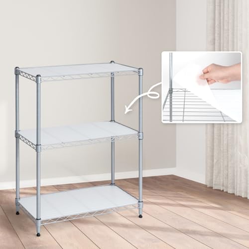 CAPHAUS NSF Adjustable Shelves Metal Wire Shelving Unit w/Liners, Kitchen Storage Shelving, Metal Steel Storage Shelving, Garage Shelving Storage Organizer, Utility Shelf, 3-Tier No Wheels, Silver