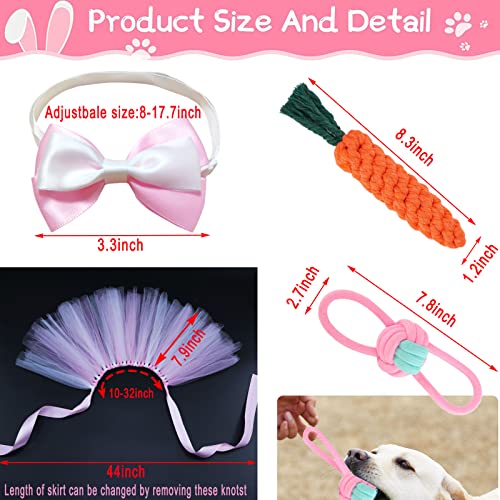 Dog Easter Costume 5Pack Cute Rabbit Ears Hat Pink Dress Bunny Easter Day Clothes Puppy Carrot Toy Kit Bowtie Collar Bunny Outfits for Medium Pet Easter Accessory Birthday Wedding Apperal