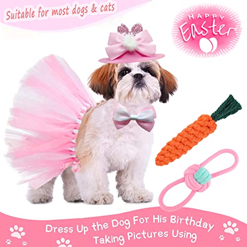 Dog Easter Costume 5Pack Cute Rabbit Ears Hat Pink Dress Bunny Easter Day Clothes Puppy Carrot Toy Kit Bowtie Collar Bunny Outfits for Medium Pet Easter Accessory Birthday Wedding Apperal