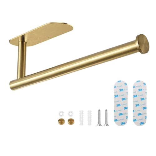 Adhesive Paper Towel Holder-Under Cabinet Paper Towels Rolls-Self-Adhesive or Drilling Wall Mounted Paper Towels Rolls Holder. Self-Adhesive Holder–Installing with Adhesive or Screws (Gold)