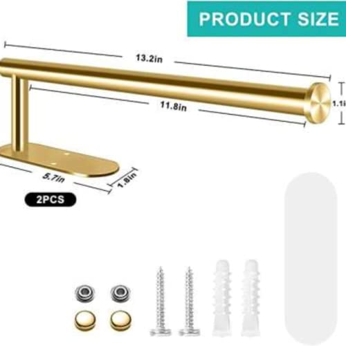 Adhesive Paper Towel Holder-Under Cabinet Paper Towels Rolls-Self-Adhesive or Drilling Wall Mounted Paper Towels Rolls Holder. Self-Adhesive Holder–Installing with Adhesive or Screws (Gold)