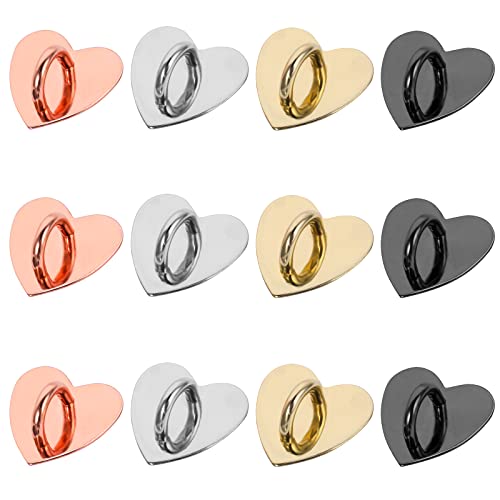 12 Pieces Phone Charm Hook, Cell Phone Finger Ring Phone Keychain Ring Adhesive Metal Phone Finger Grip Loop Stand Heart Holder for DIY Phone Case Pad Tablet Supplies (Gold Silver Rose Gold Black)