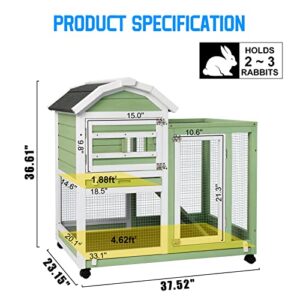 Petscosset Rabbit Hutch Indoor - Rabbit Cage Indoor Rabbit Hutch Two Story Bunny Cage Wooden Rabbit Cage on Wheels, Ramp, Two Deep No Leak Pull Out Tray