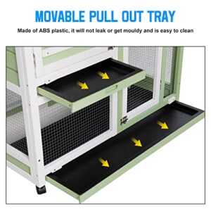 Petscosset Rabbit Hutch Indoor - Rabbit Cage Indoor Rabbit Hutch Two Story Bunny Cage Wooden Rabbit Cage on Wheels, Ramp, Two Deep No Leak Pull Out Tray