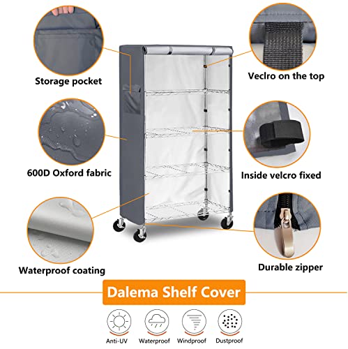 Dalema Waterproof Shelf Cover,Heavy Duty Dustproof Storage Shelving Unit Cover,Durable Steel Organizer Wire Rack Cover,Shelf Display Rack Protective Cover with Zipper.(Grey,48x18x72 inch)