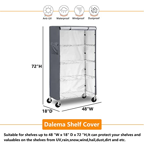 Dalema Waterproof Shelf Cover,Heavy Duty Dustproof Storage Shelving Unit Cover,Durable Steel Organizer Wire Rack Cover,Shelf Display Rack Protective Cover with Zipper.(Grey,48x18x72 inch)