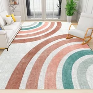 nordic rainbow abstract geometric area rugs, boho rainbow geometric easy clean rug, soft non-skid carpet throw rug for kids teen girls boys bedroom, living room bathroom classroom office 4ftx6ft