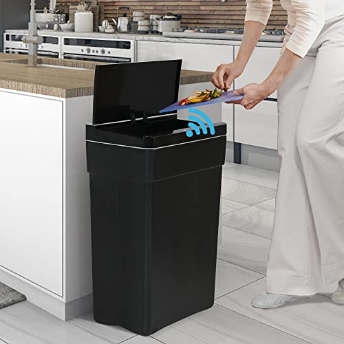 13 Gallon Automatic Trash Can with Motion-sensing Lid, Touchless High-capacity Rectangular Trash Can with Lid, Plastic Garbage Cans for Kitchen Bathroom Bedroom Office