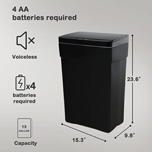 13 Gallon Automatic Trash Can with Motion-sensing Lid, Touchless High-capacity Rectangular Trash Can with Lid, Plastic Garbage Cans for Kitchen Bathroom Bedroom Office