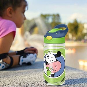 Kigai Cute Little Cow Insulated Water Bottle with Straw Lid for Kids, Vacuum Stainless Steel Metal Water Bottles for Toddlers, Leak Proof BPA-Free Water Flask Tumbler