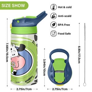 Kigai Cute Little Cow Insulated Water Bottle with Straw Lid for Kids, Vacuum Stainless Steel Metal Water Bottles for Toddlers, Leak Proof BPA-Free Water Flask Tumbler